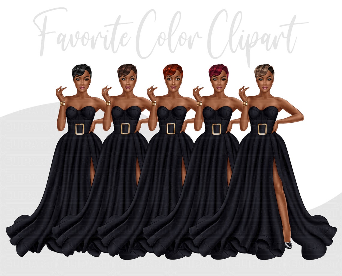 Lady in Black Clothes Clipart Bundle African American Girl PNG, Afro ...