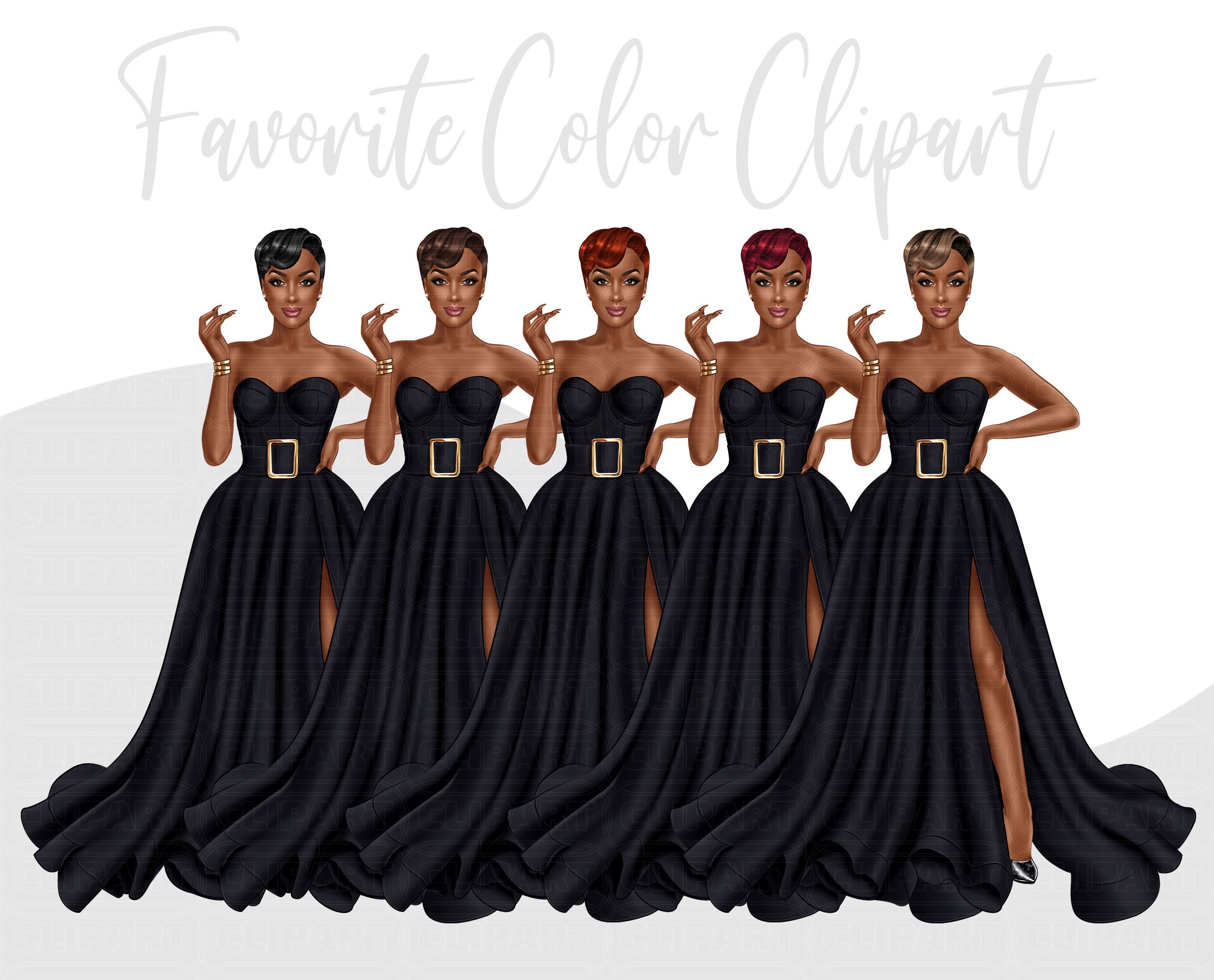Lady in Black Clothes Clipart Bundle - African American Girl PNG, Afro ...
