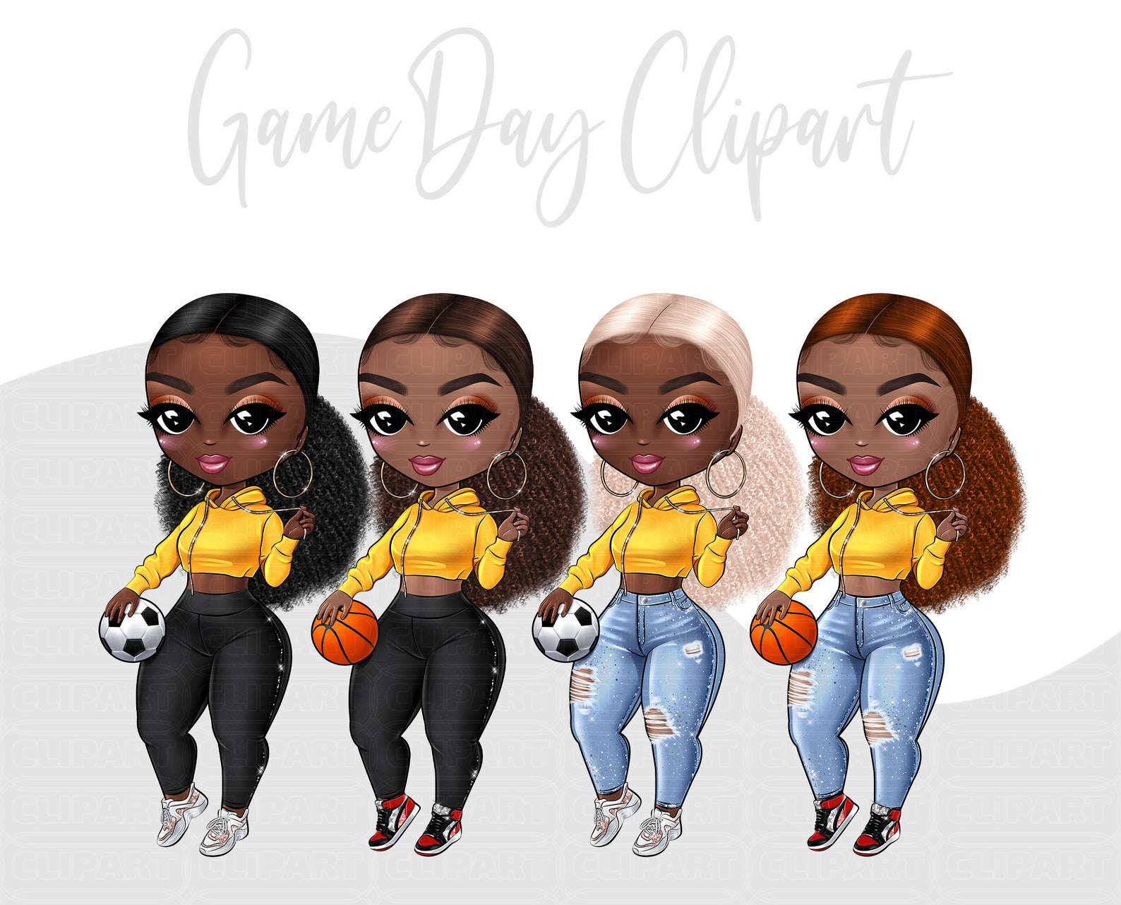 Basketball Clipart Bundle Soccer PNG Set, Game Day Clipart, African ...