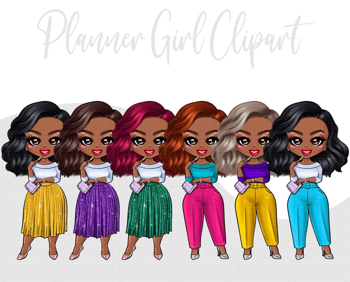 Planner Girl Clipart Bundle Cute African American Girl Boss Clipart ...