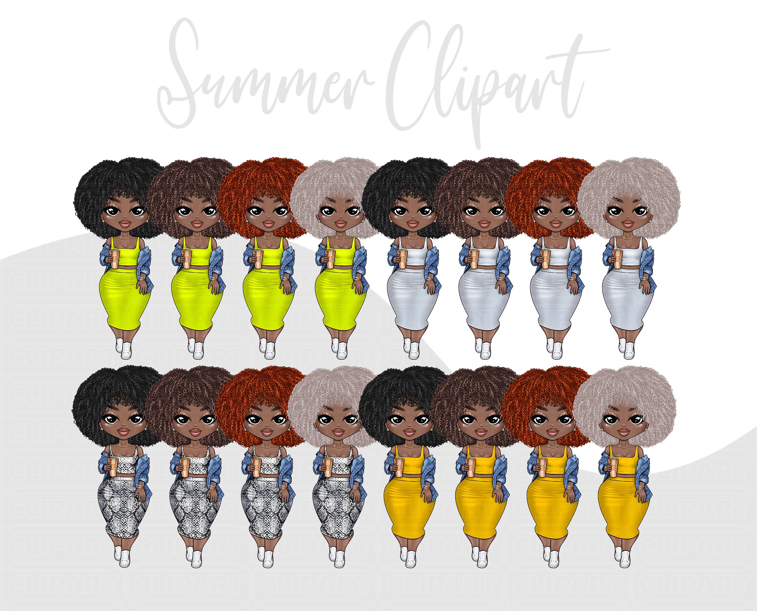 Summer Girl Clipart Bundle African American Fashion Dolls - Etsy