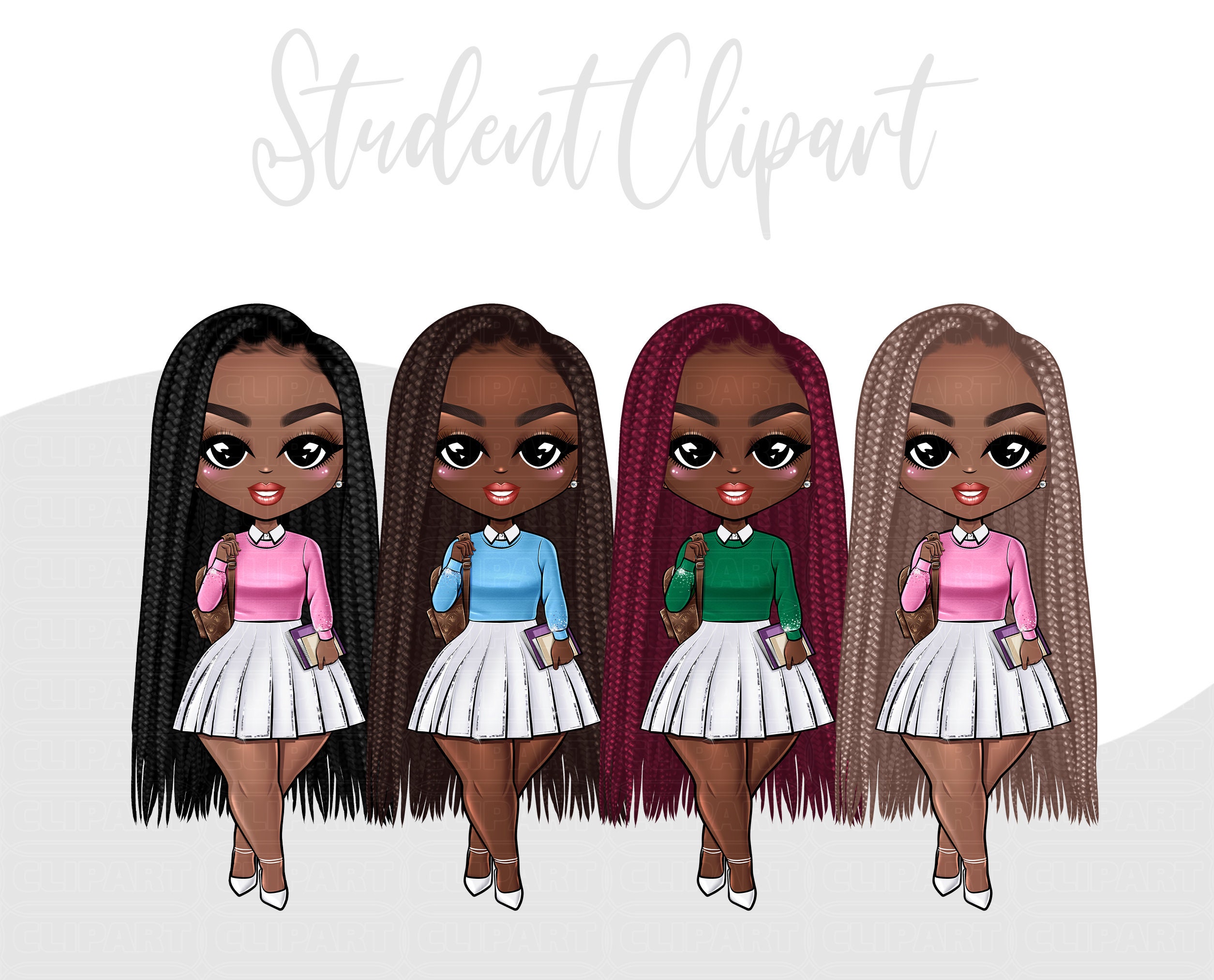 Student Clipart Bundle African American Girl PNG, Back to School PNG ...