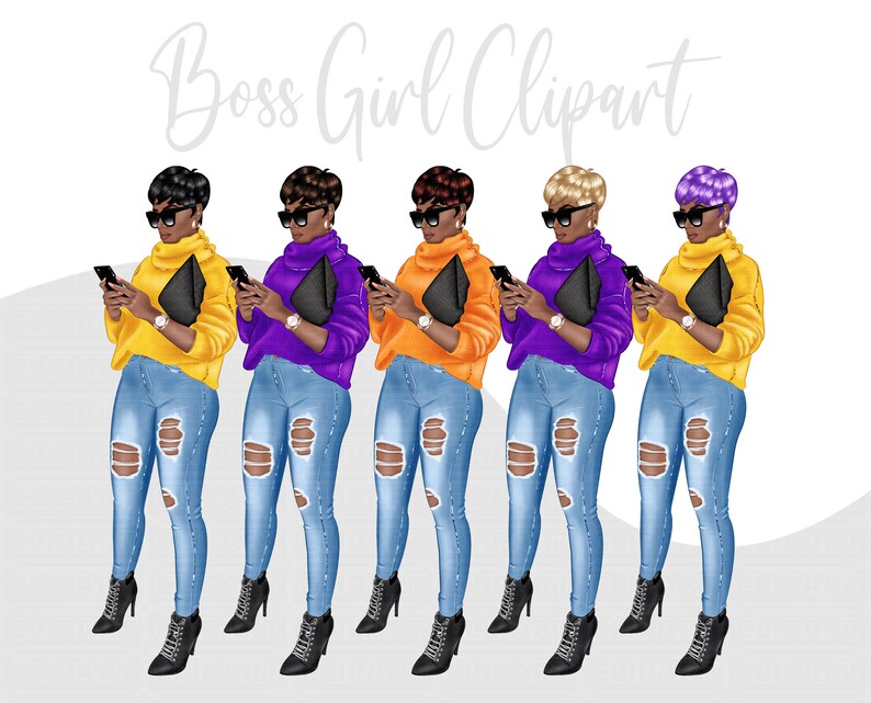 Busy Girl Clipart, Girl Boss PNG, African American Boss Girl Fashion ...