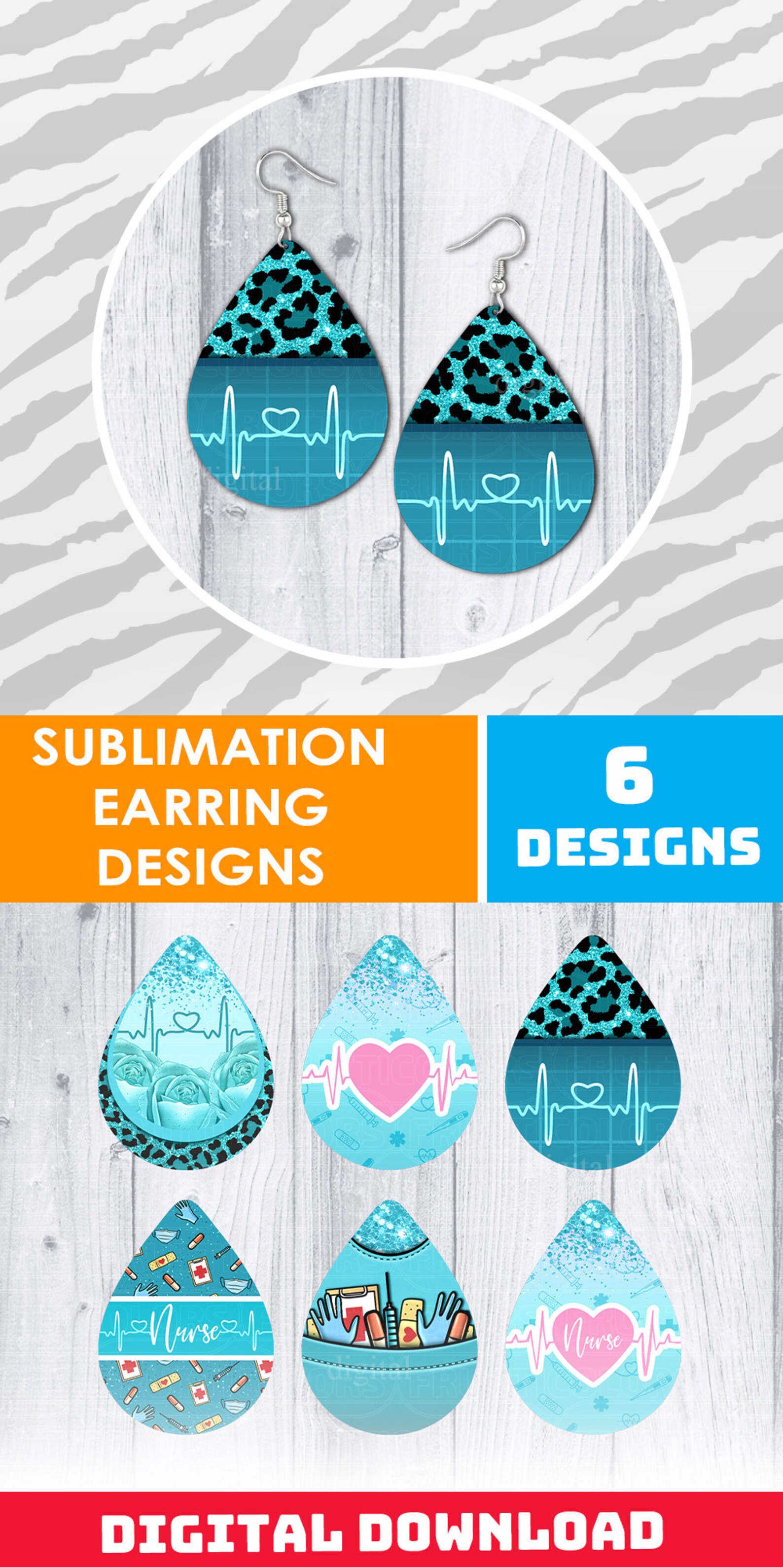 Nurse Earring Sublimation Design, Teardrop Earring Bundle PNG, Medical ...