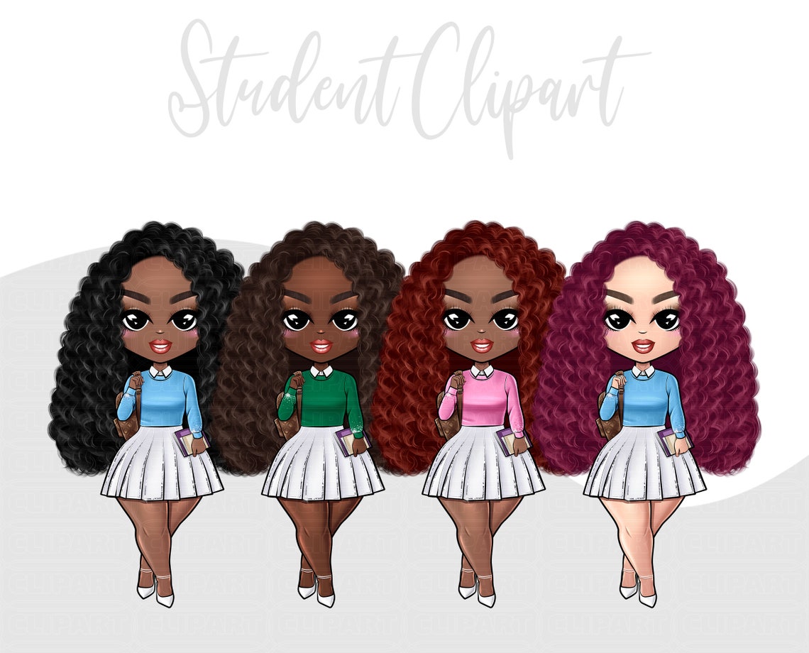 Student Clipart Bundle African American Girl PNG, Back to School PNG ...