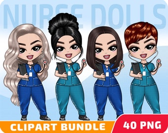 Nurse Clipart Bundle Nurse PNG Sublimation, Medical Dolls Clipart ...