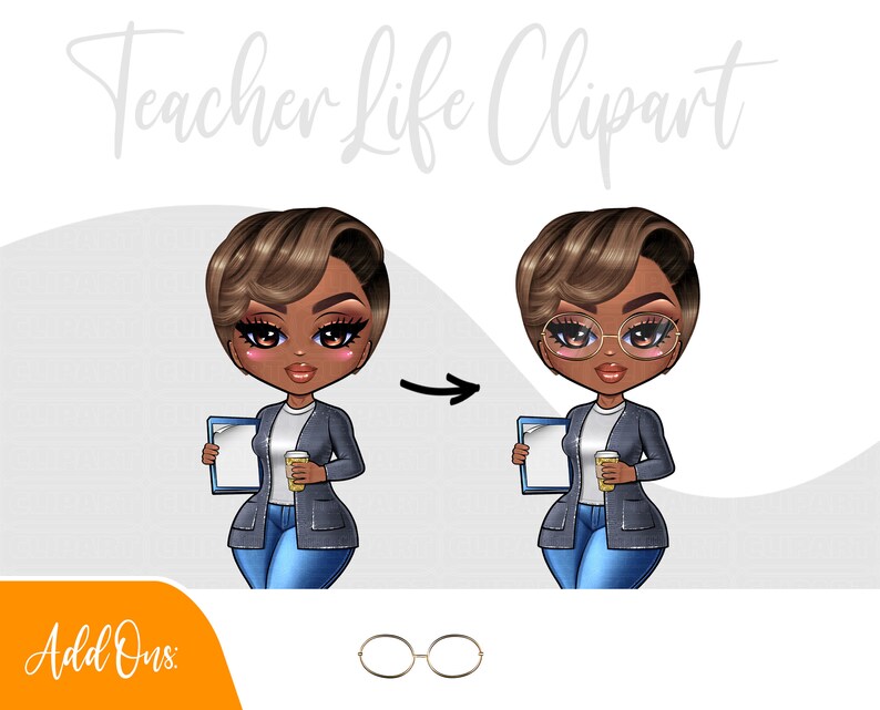Work Vibes Clipart Bundle African American Teacher PNG, Back to School ...