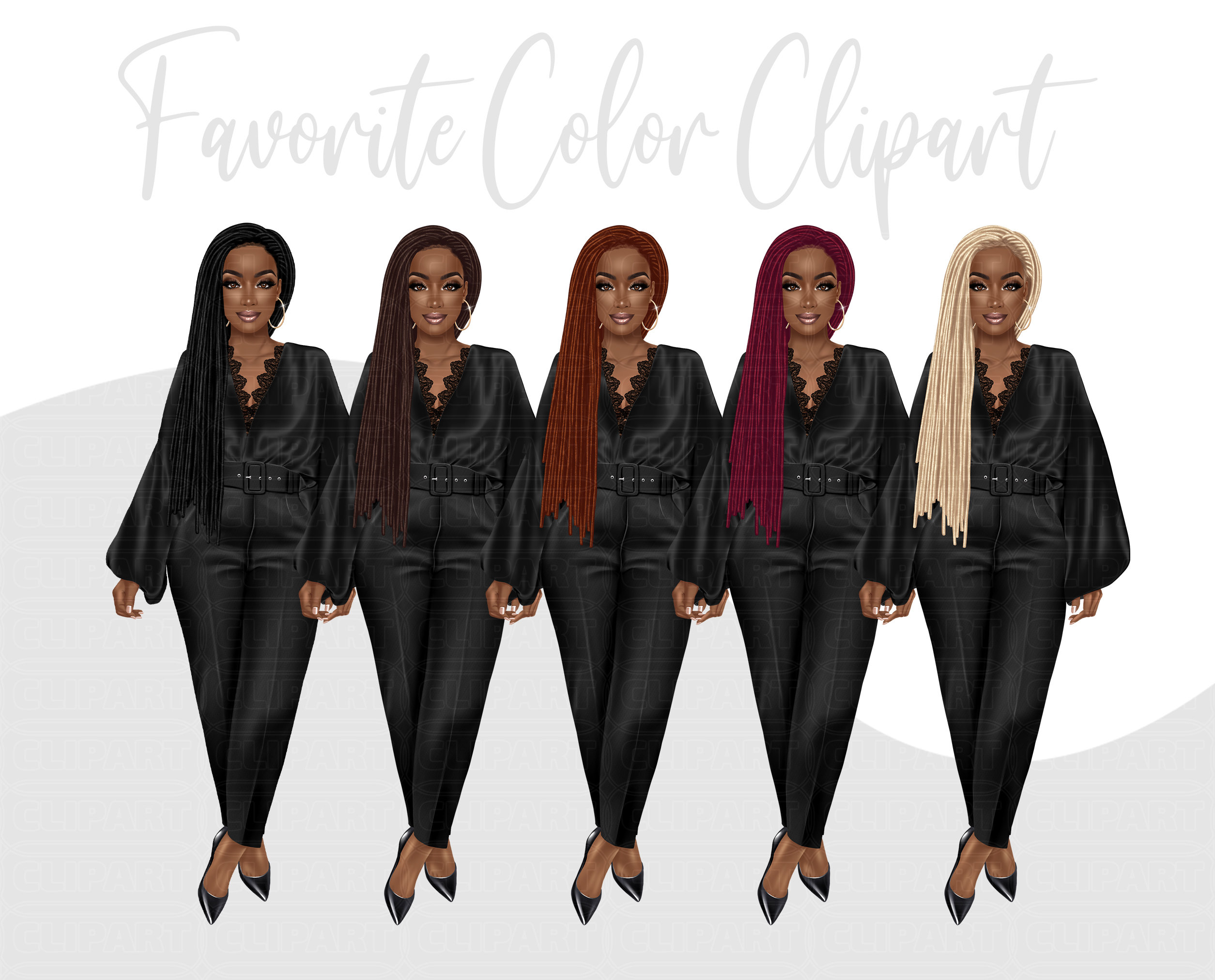 Lady in Black Clothes Clipart Bundle African American Girl PNG, Afro ...