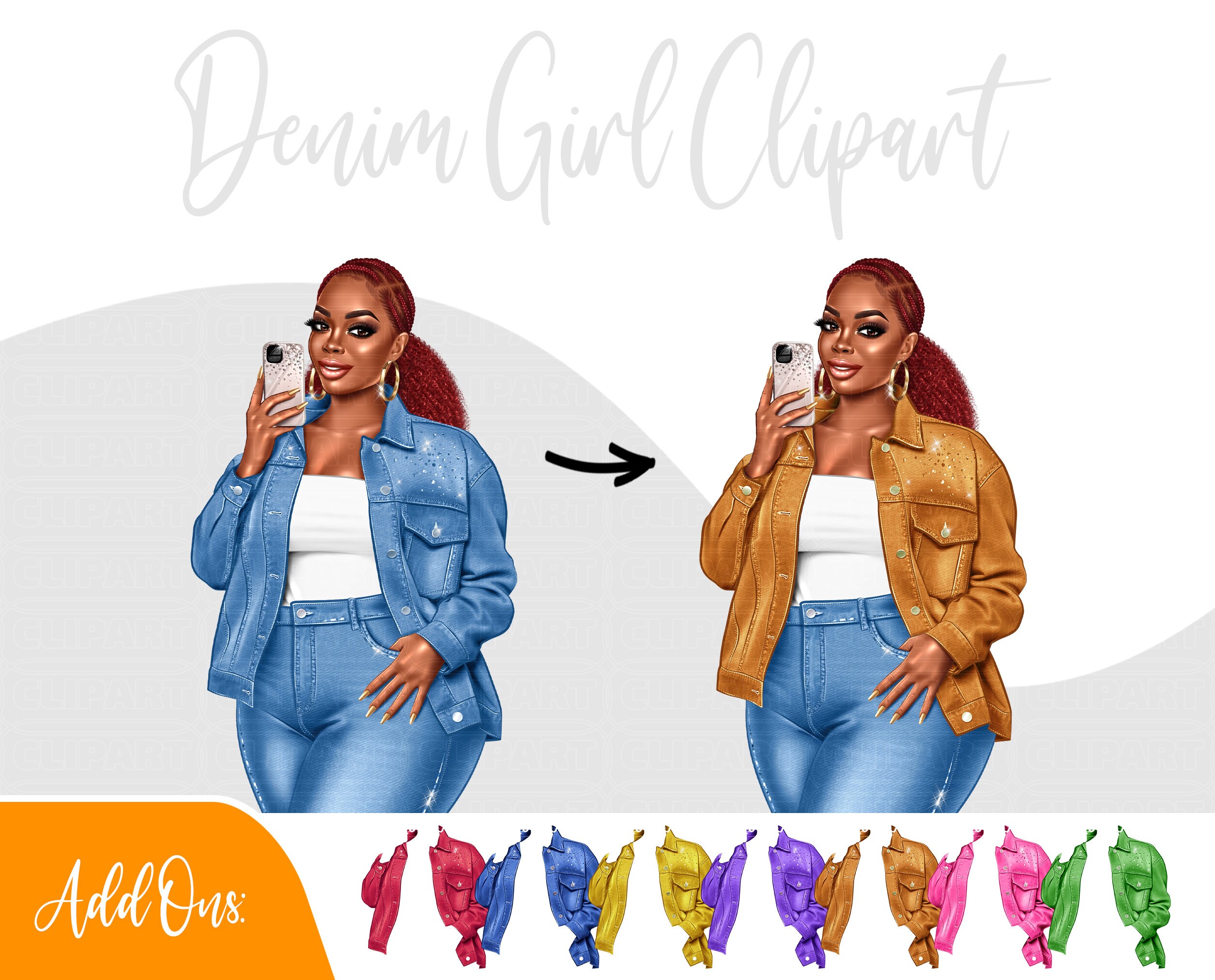 Denim Girl Clipart Bundle Curvy Women Clipart, Fashion Girl Clipart ...