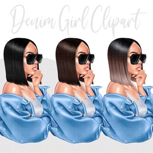 Denim Girl Clipart Set - Fashion Girl Clipart, Denim Jacket PNG, Boss ...