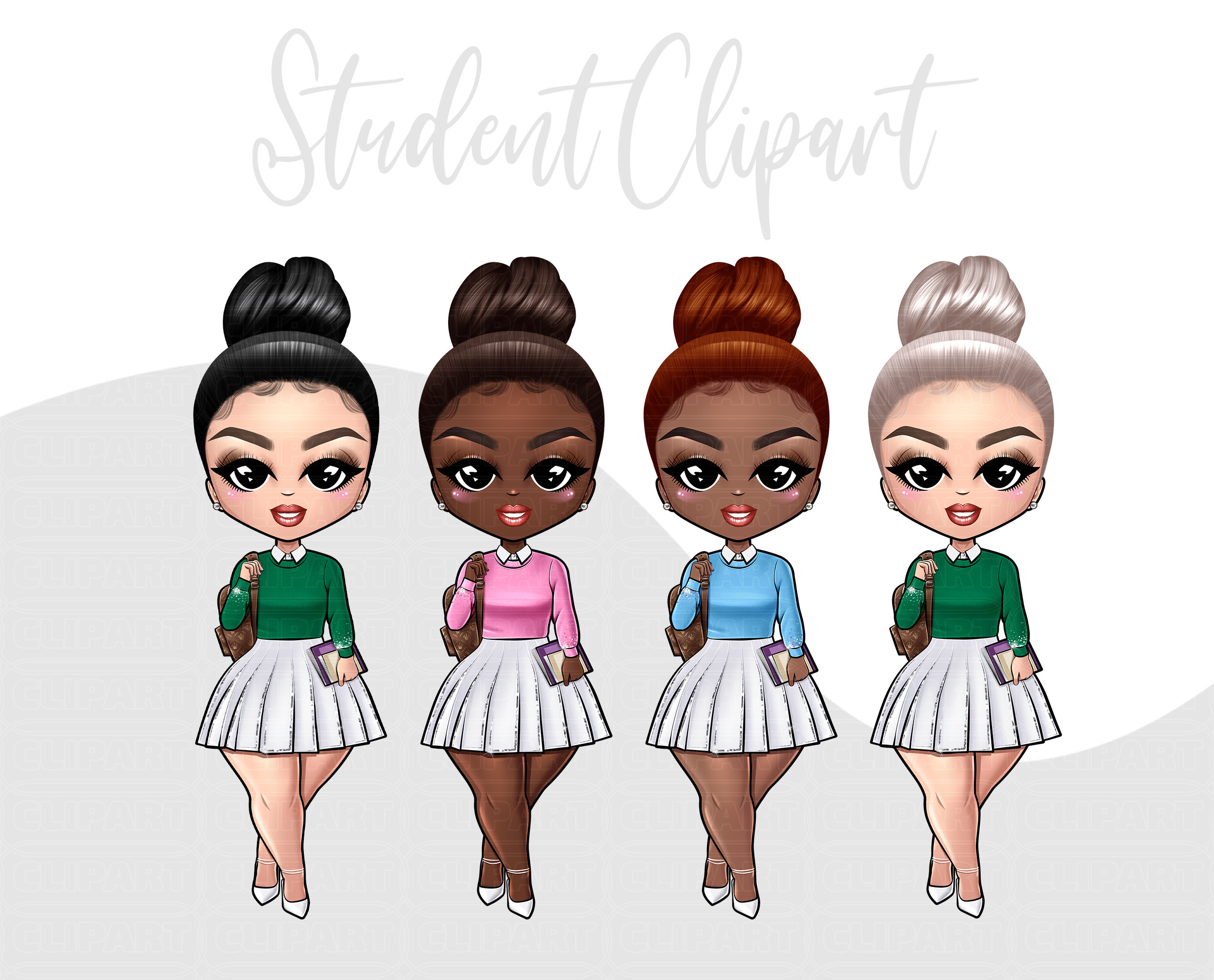 Student Clipart Bundle African American Girl PNG, Back to School PNG ...