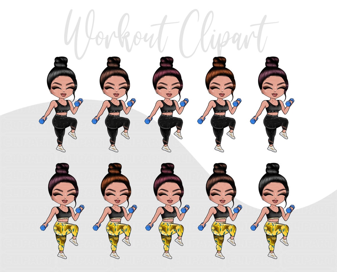 Workout Clipart Bundle Sport Clipart, Fitness Girl PNG, Gym Day ...