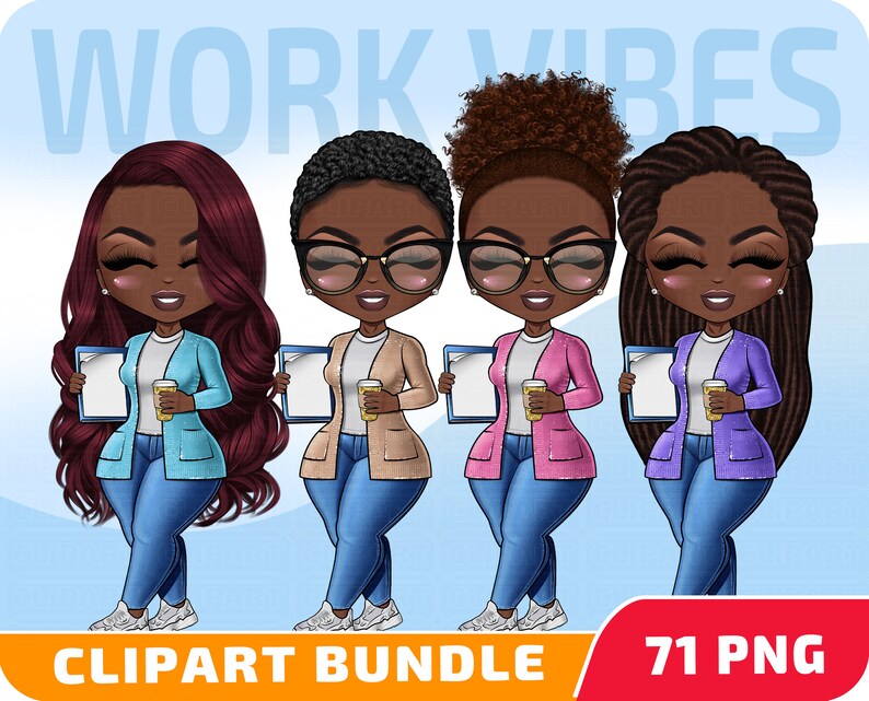 Back to School Clipart Bundle With Afro Teacher Doll, Office Girl PNG ...