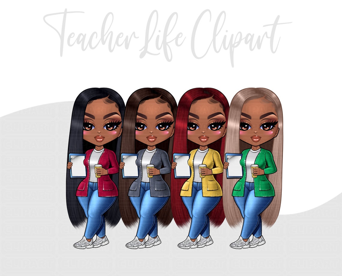 Work Vibes Clipart Bundle African American Teacher PNG, Back to School ...