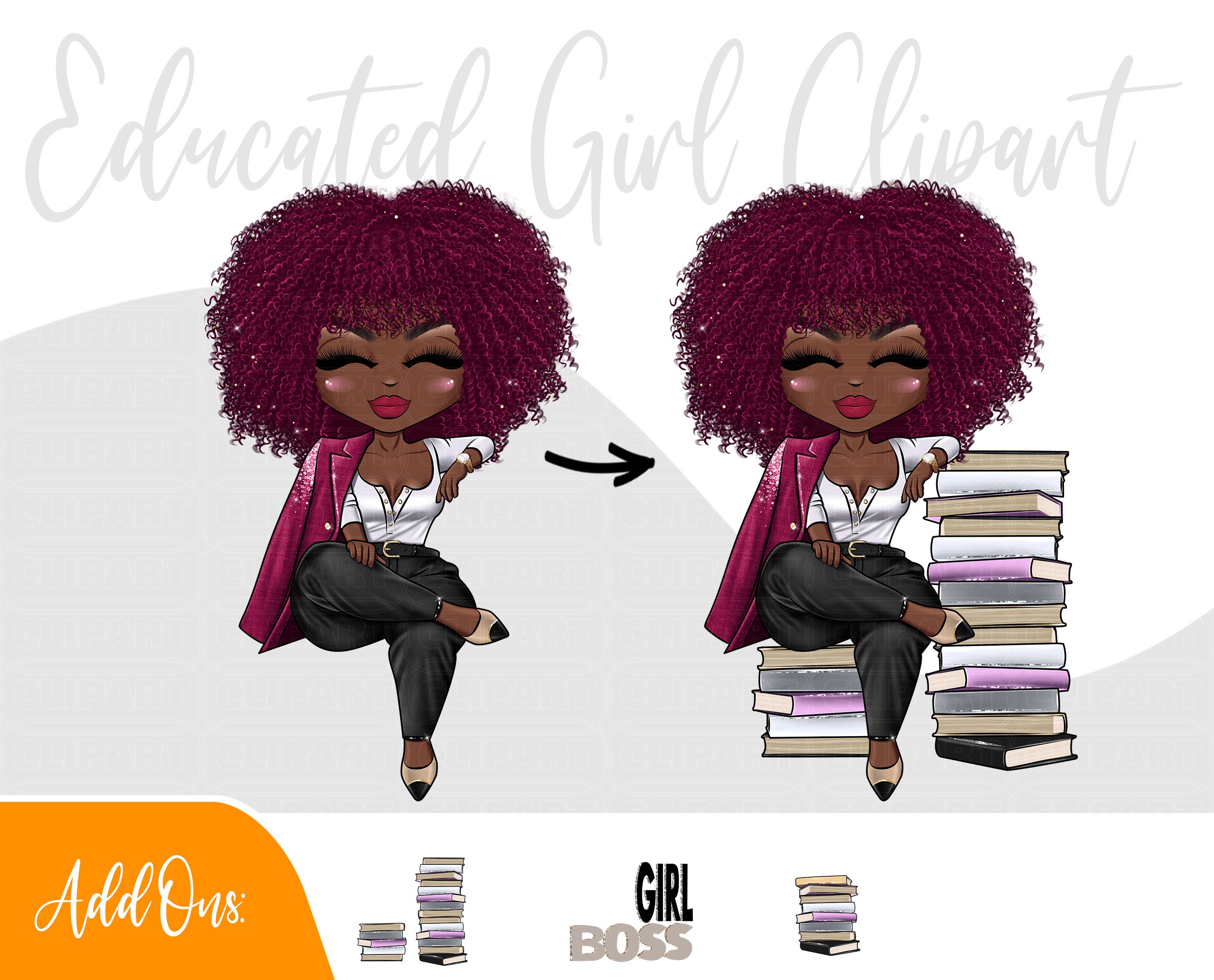 Educated Woman Clipart Bundle Girl Boss PNG, Book Lover PNG, University ...