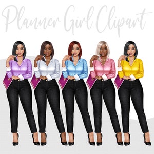 African American Planner Girl Clipart Bundle, Office Girl Clipart ...