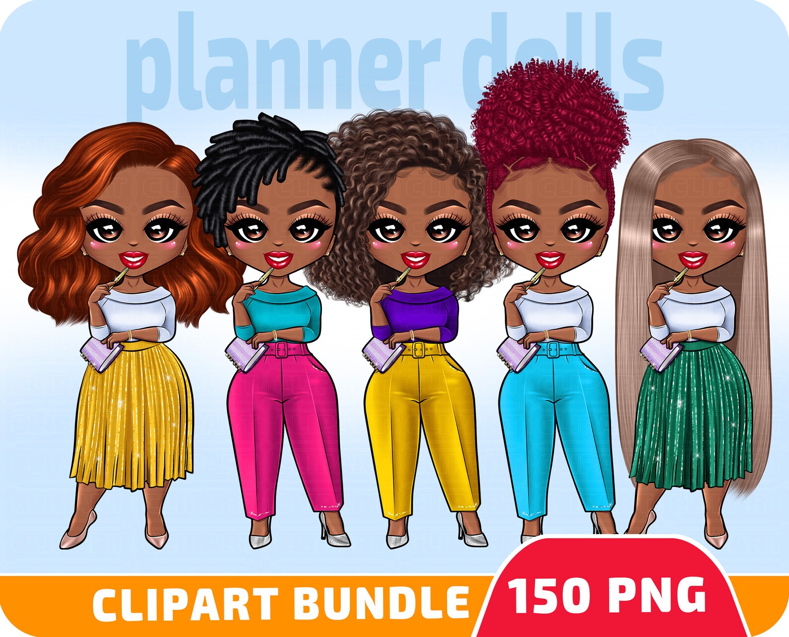 Planner Girl Clipart Bundle Cute African American Girl Boss Clipart ...