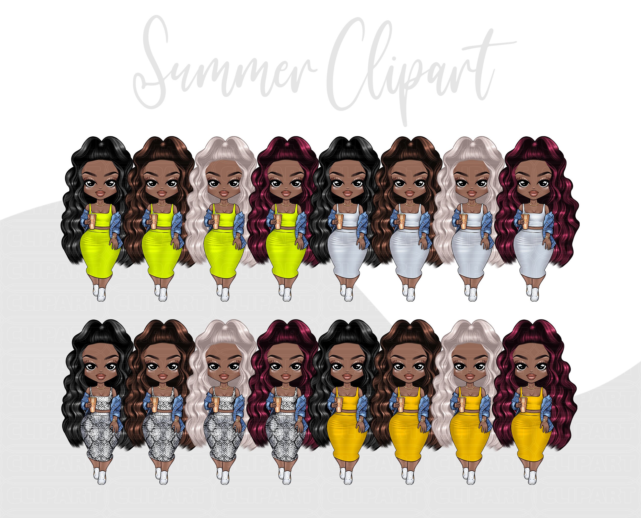 Summer Girl Clipart Bundle African American Fashion Dolls - Etsy