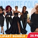 Lady in Black Clothes Clipart Bundle - African American Girl PNG, Afro ...