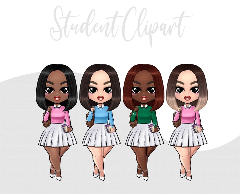 Student Clipart Bundle African American Girl PNG, Back to School PNG ...