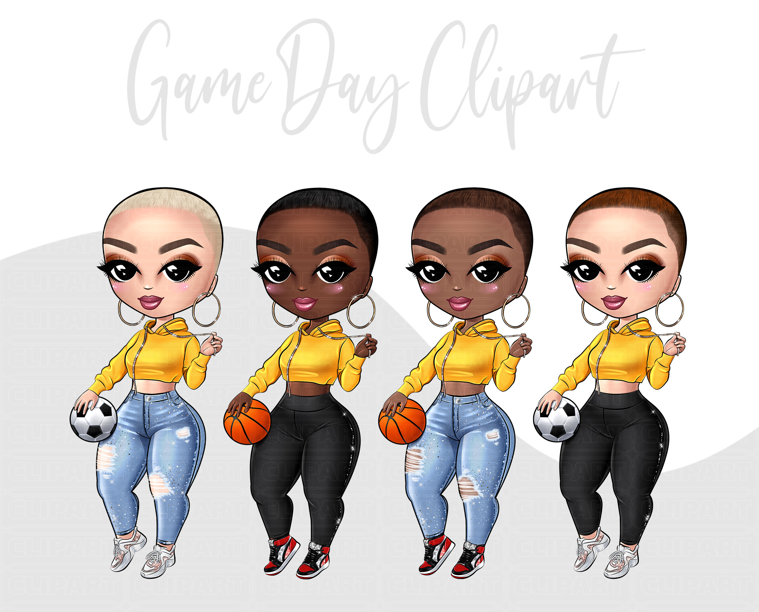 Basketball Clipart Bundle Soccer PNG Set, Game Day Clipart, African ...
