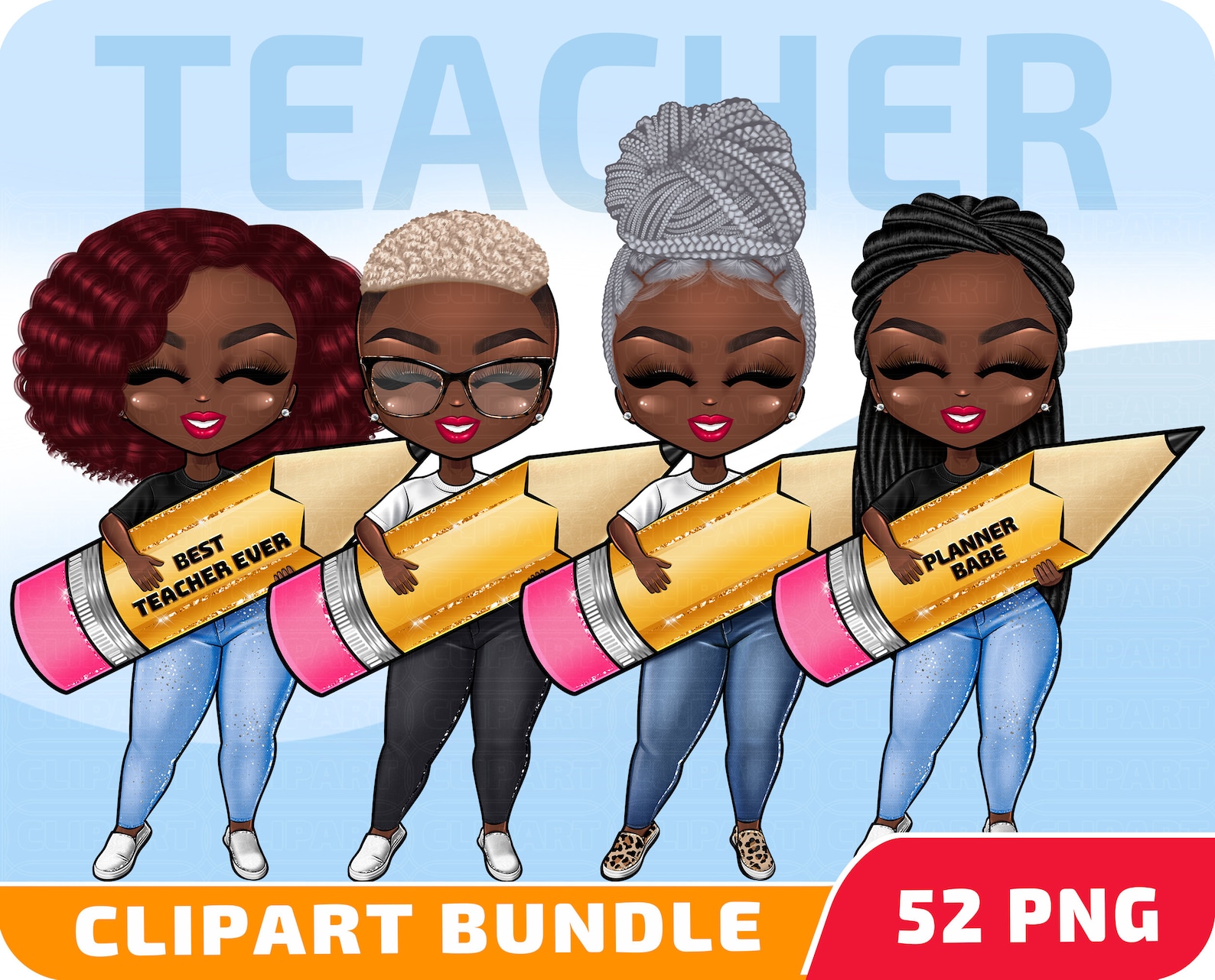 African American Teacher Clipart Bundle - Back to School Clipart, Best ...