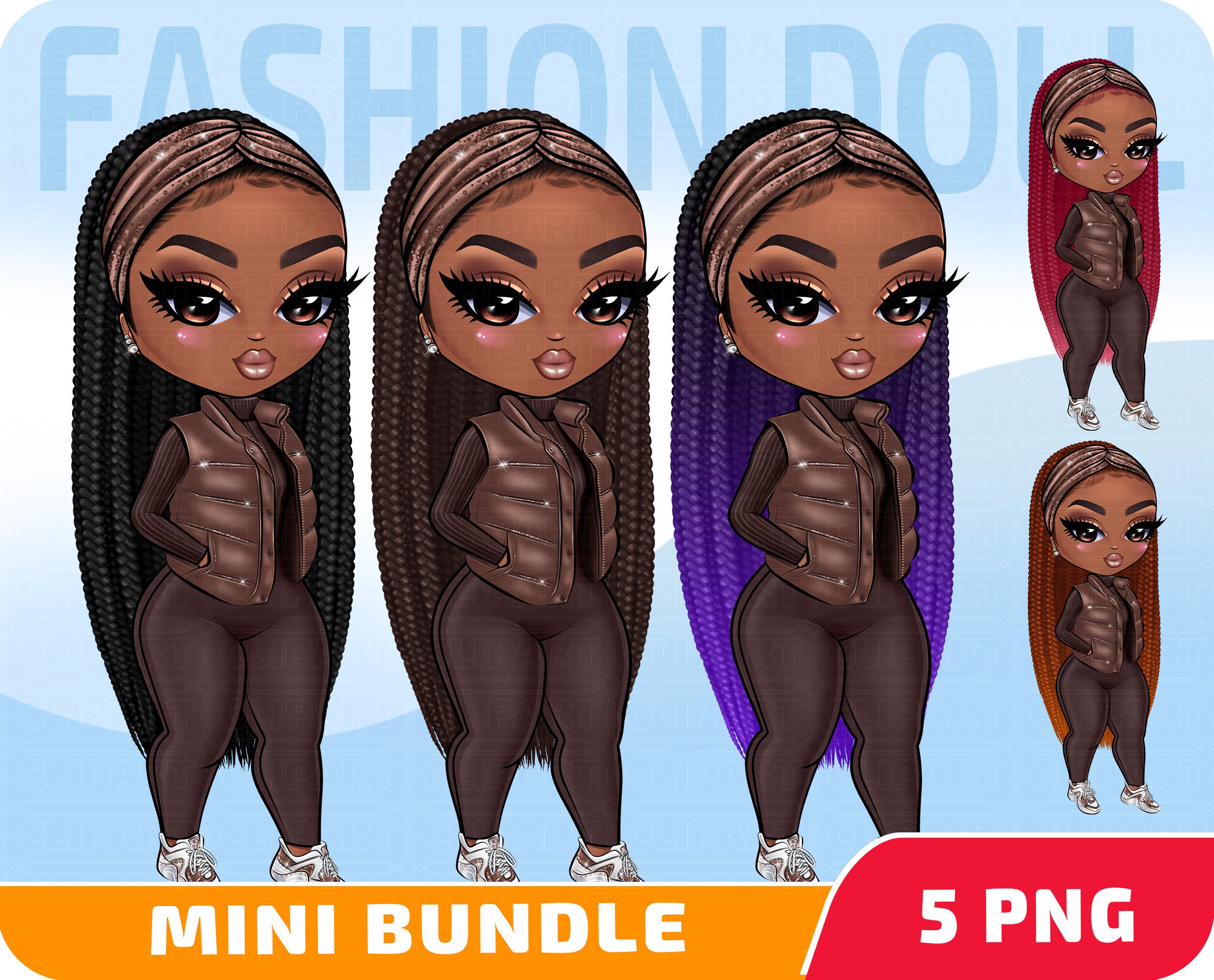African American Fashion Clipart Bundle - Chibi Doll PNG, Boss Babe PNG ...
