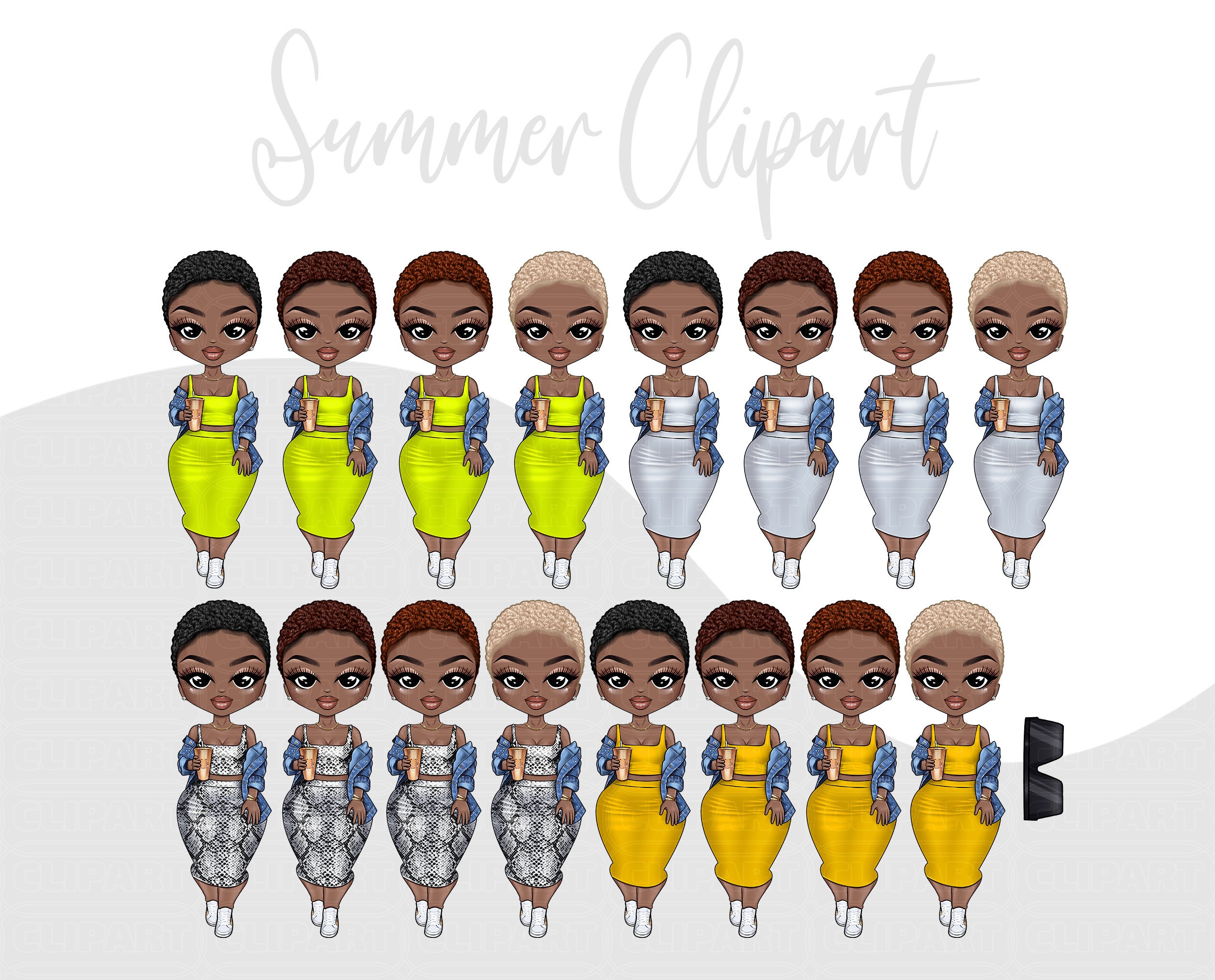 Summer Girl Clipart Bundle African American Fashion Dolls - Etsy
