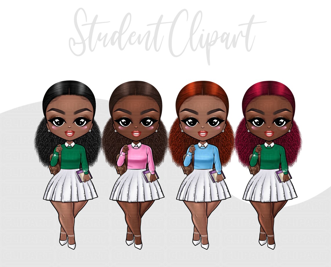 Student Clipart Bundle African American Girl PNG, Back to School PNG ...