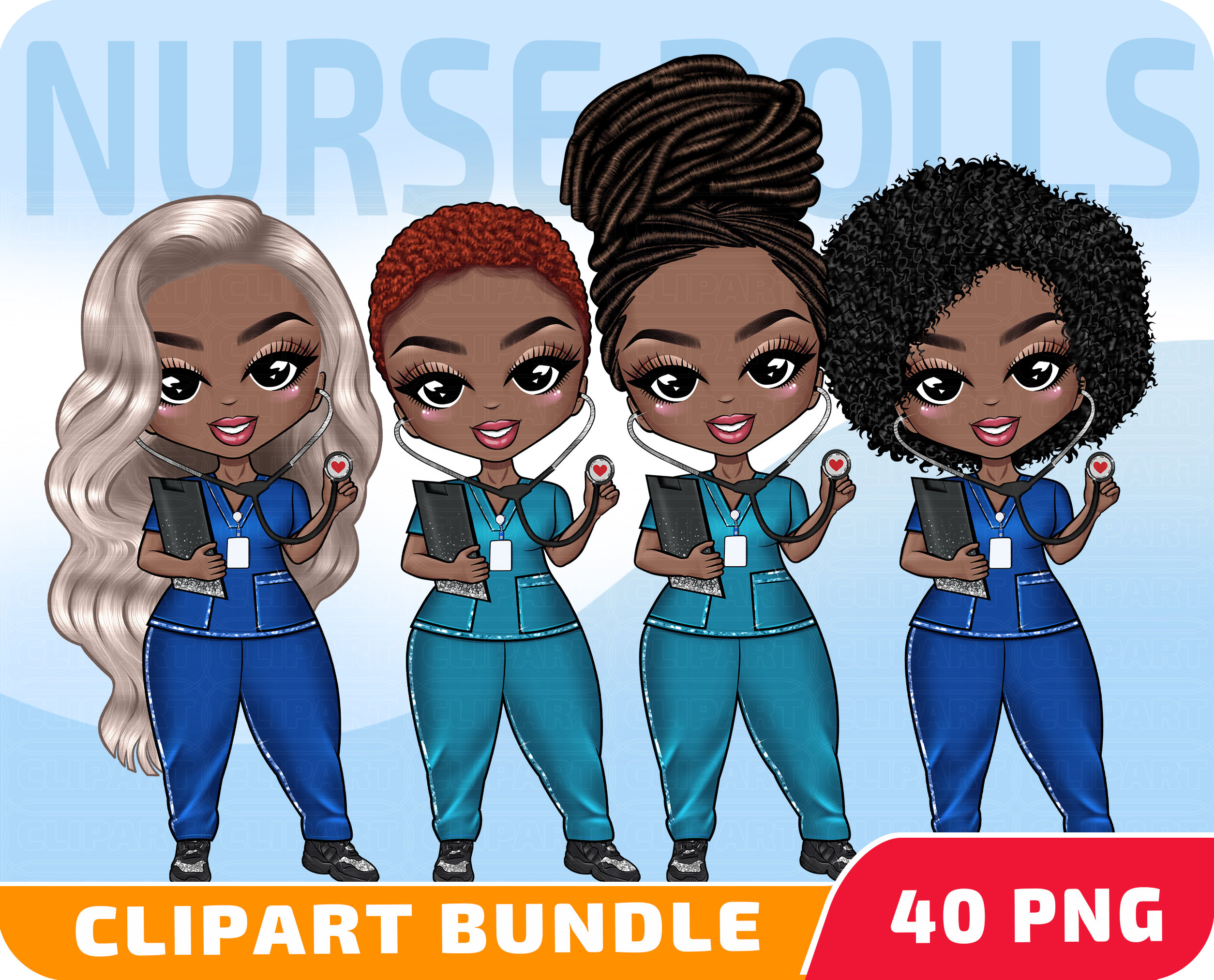 African American Nurse Clipart Bundle - Nurse Life PNG, Fashion Doll ...