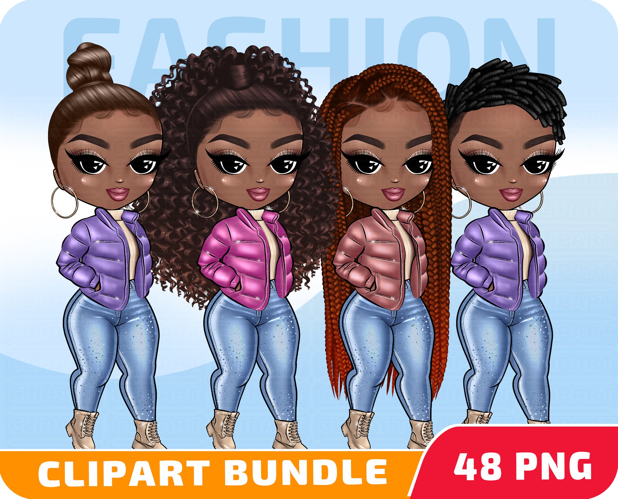 Fashion Clipart Bundle African American Fashion Doll Png Winter Girl