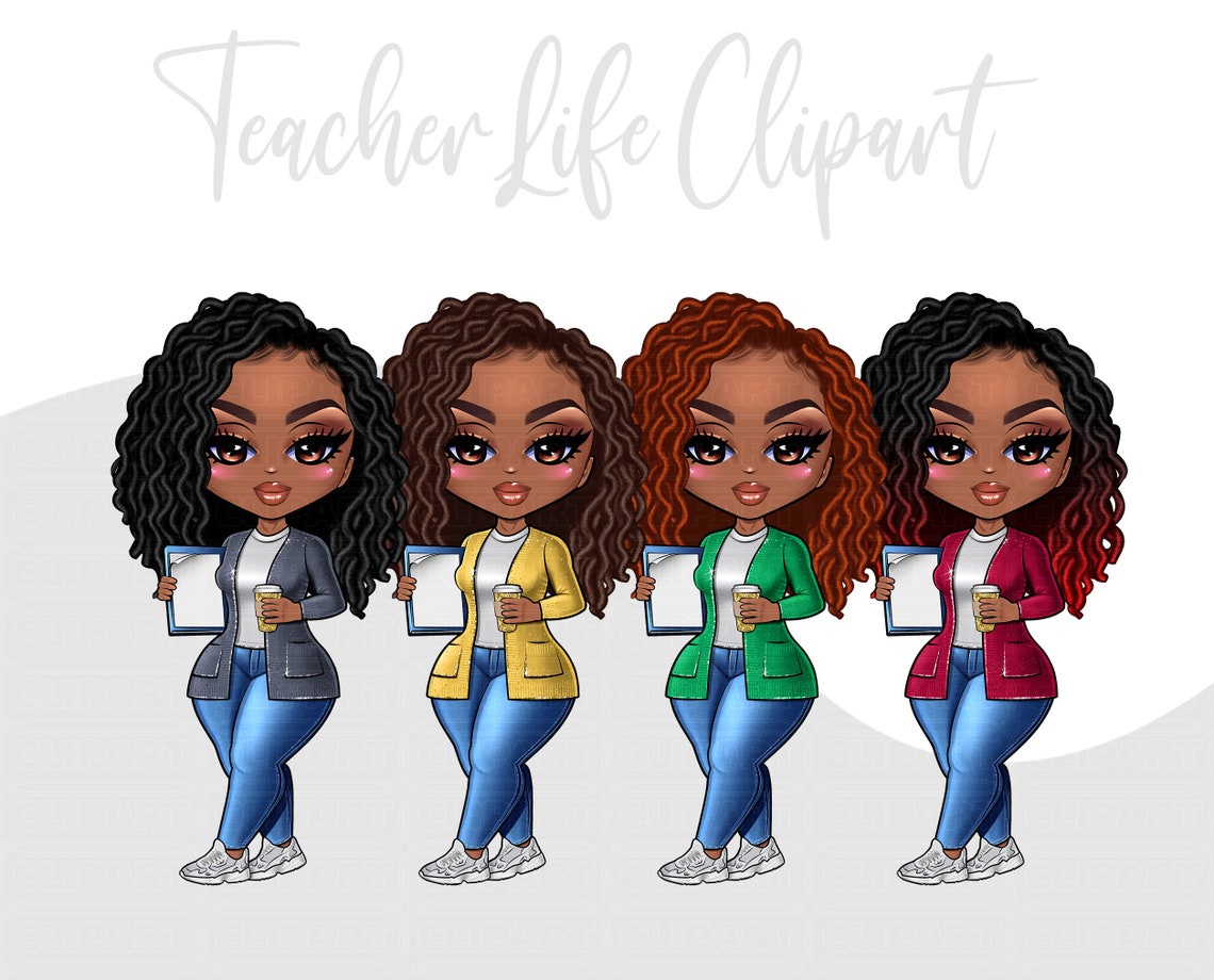 Work Vibes Clipart Bundle African American Teacher PNG, Back to School ...