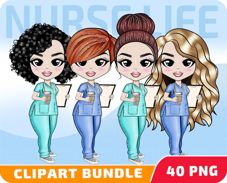 Nurse Life Clipart Bundle Medical Doll Clipart, Medicine Illustrations ...