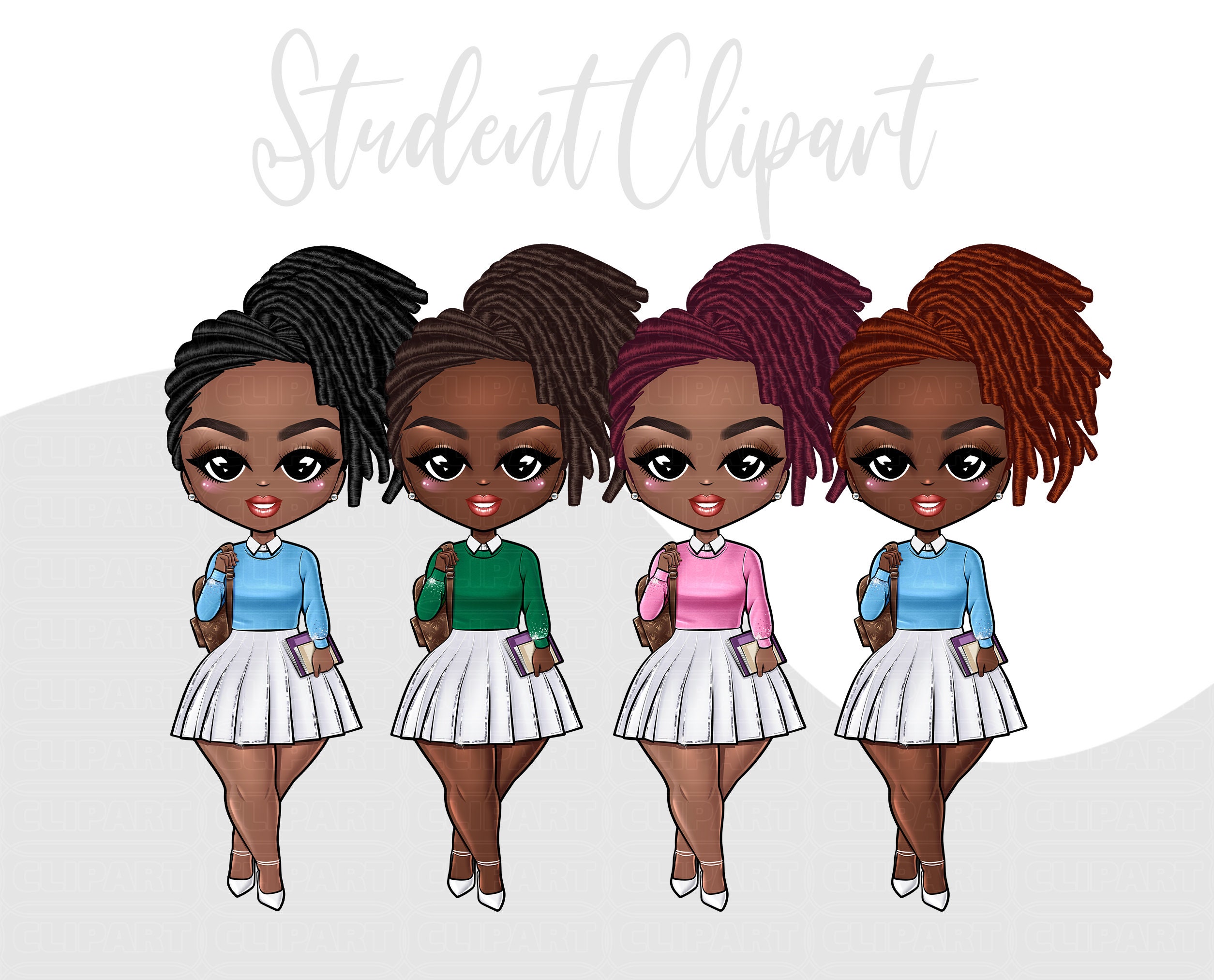 Student Clipart Bundle African American Girl PNG, Back to School PNG ...