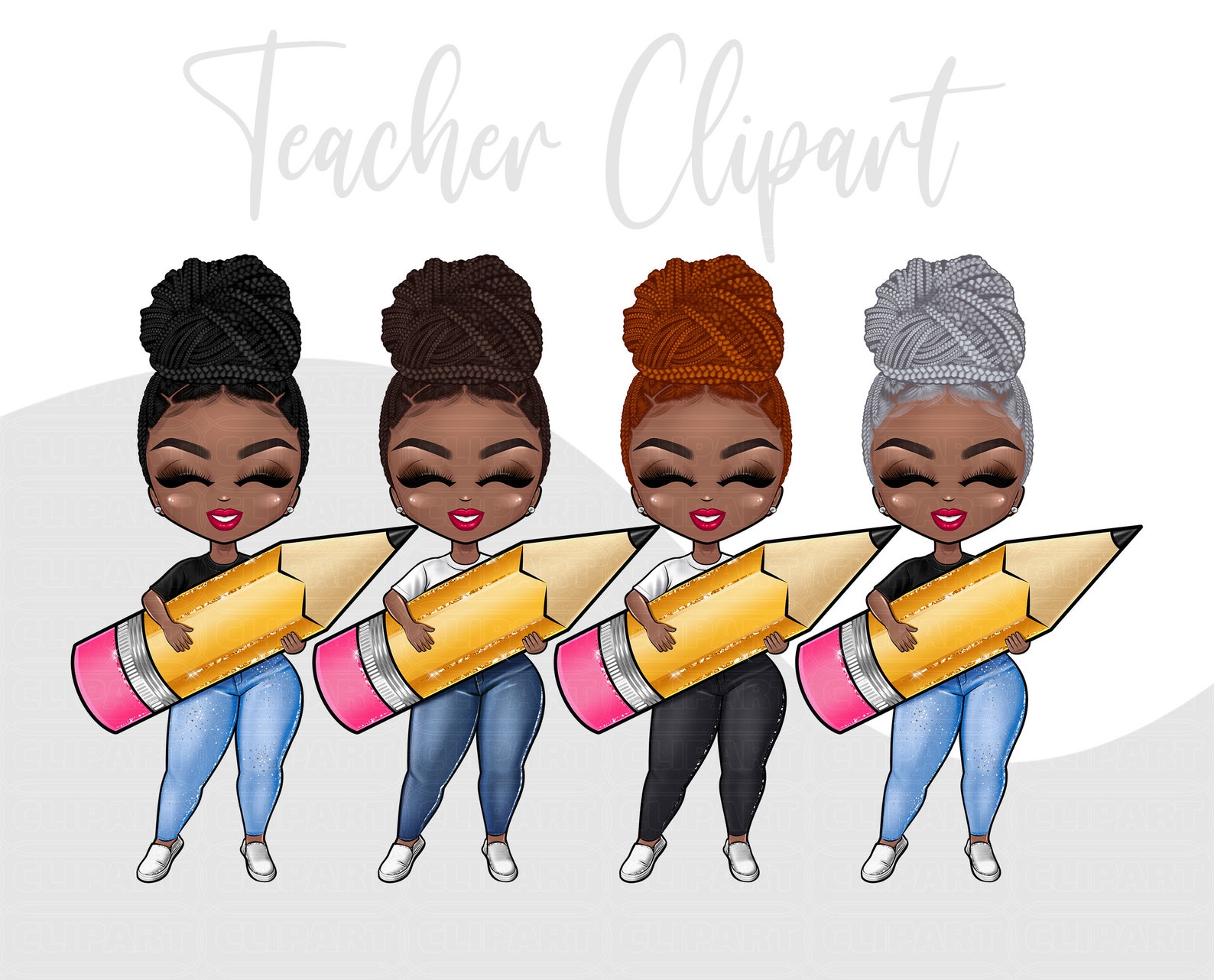 African American Teacher Clipart Bundle - School Clipart, Teacher Life ...