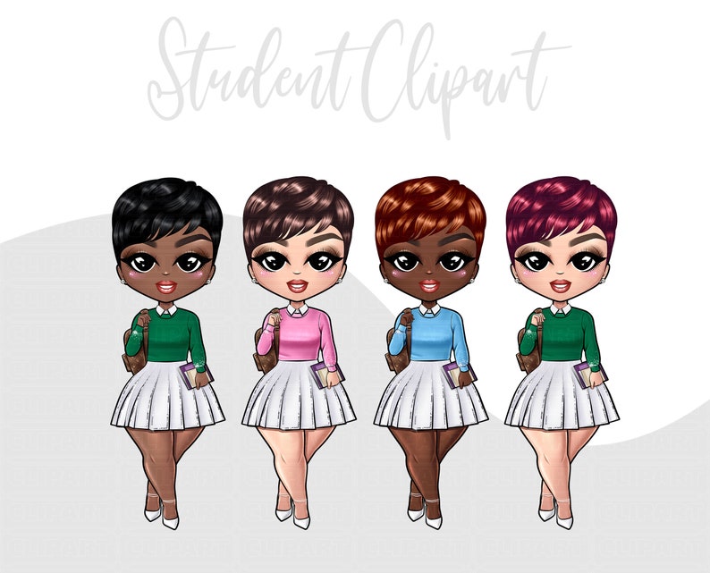 Student Clipart Bundle African American Girl PNG, Back to School PNG ...