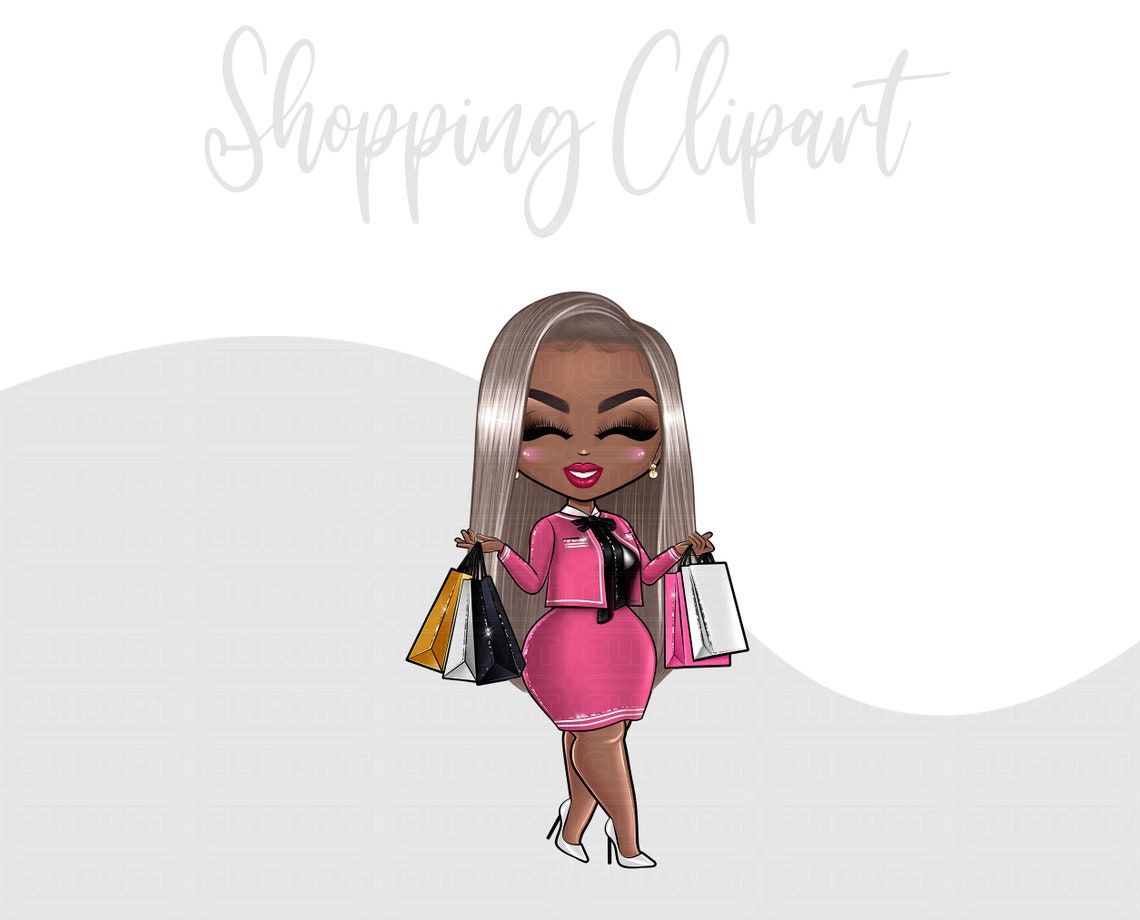 Shopping Girl Clipart Bundle African American Fashion Dolls PNG ...