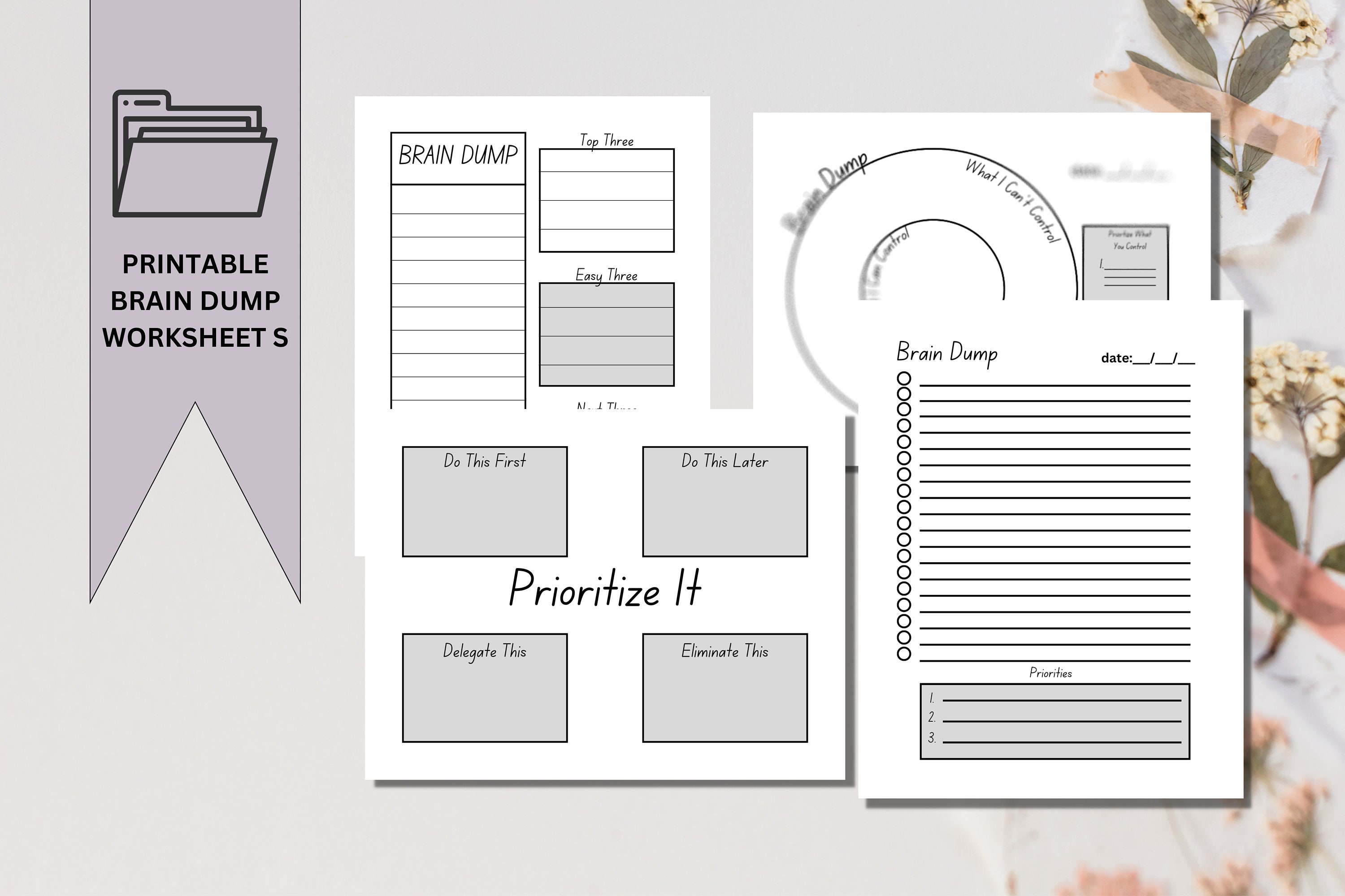 Brain Dump Printable ADHD Journal Pages, Brain Dump Productivity ...