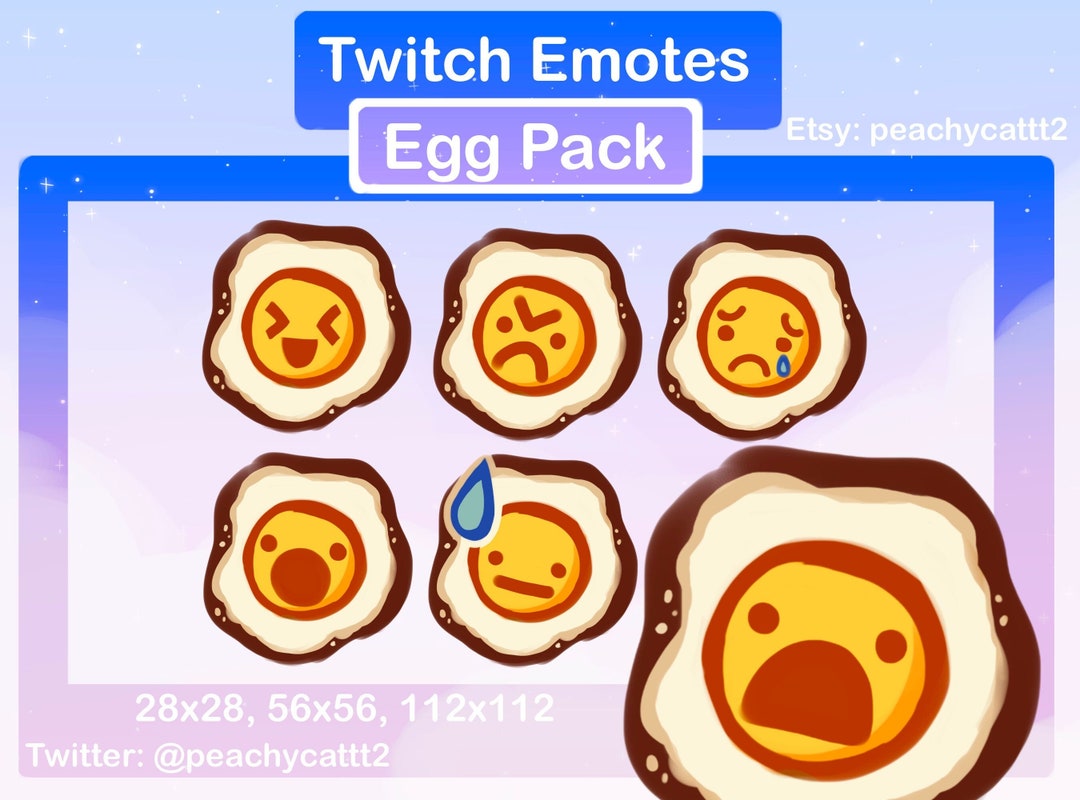 Kawaii Fried Egg Twitch Emote Pack for Streamers 6 Breakfast Food ...