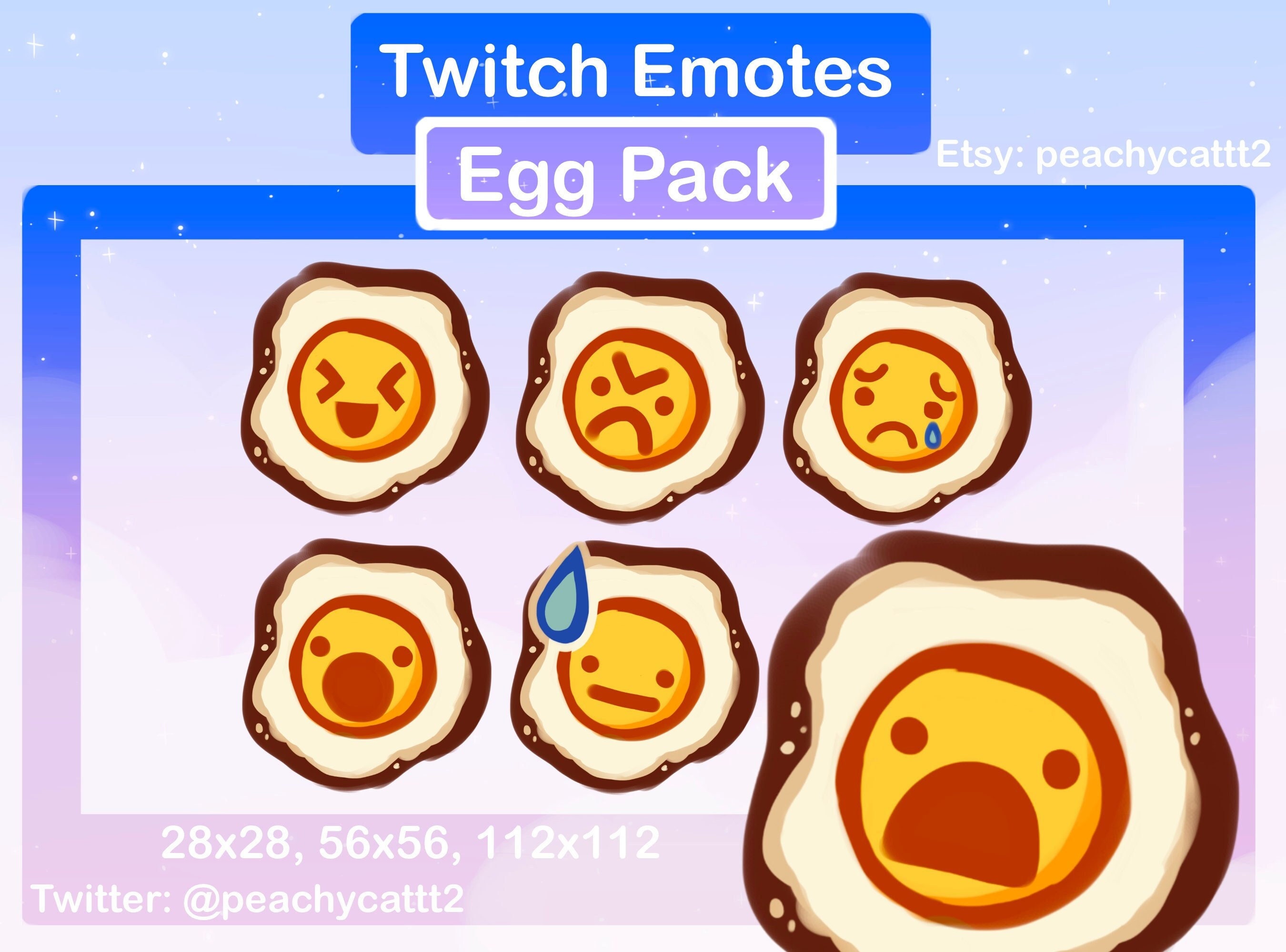 Kawaii Fried Egg Twitch Emote Pack for Streamers 6 Breakfast Food ...