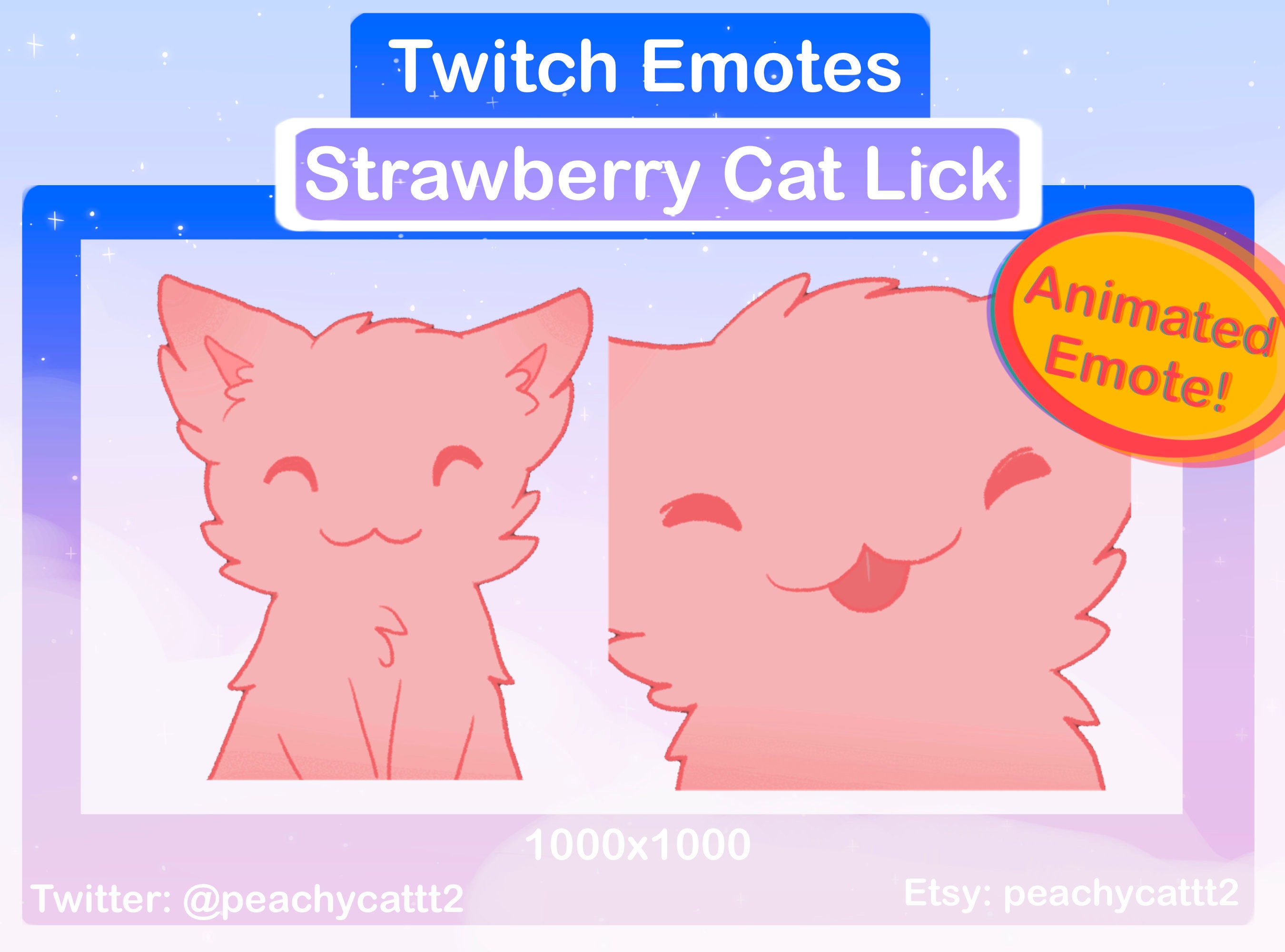 ANIMATED Strawberry Cat Lick Emote, Cute Kawaii Kitty, Meow, Hype Rave ...