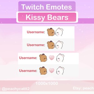 Kissy Bear Emote Pack for Awesome Streamers, Kissing Bears, Heart, Love ...