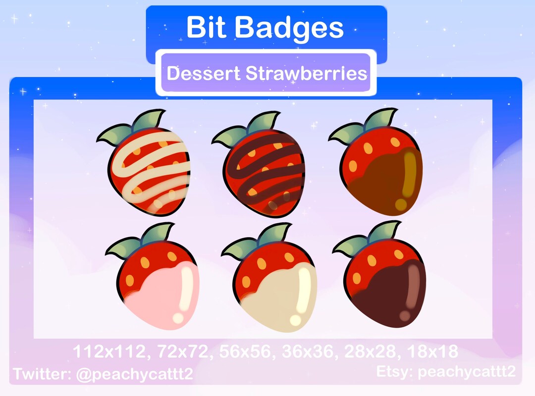 Strawberry Bit Badges for Twitch Sub, Streamer, Cute Kawaii, Berries ...