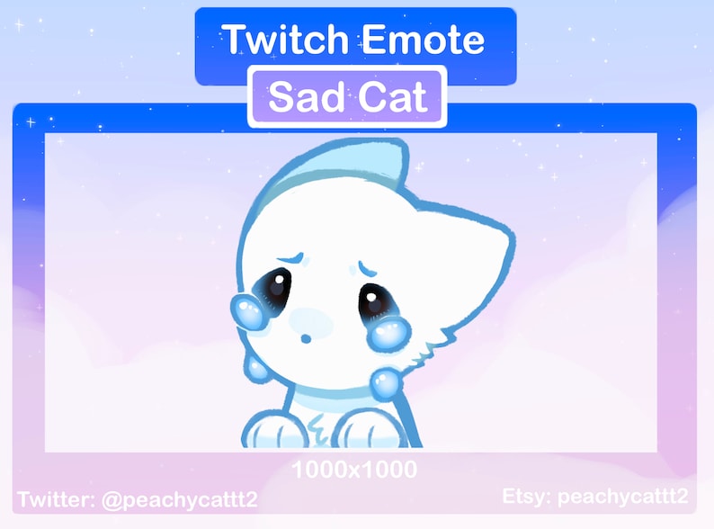 Sad Cat Emote for Twitch, Kawaii Cute Crying Kitty for Streamers on ...