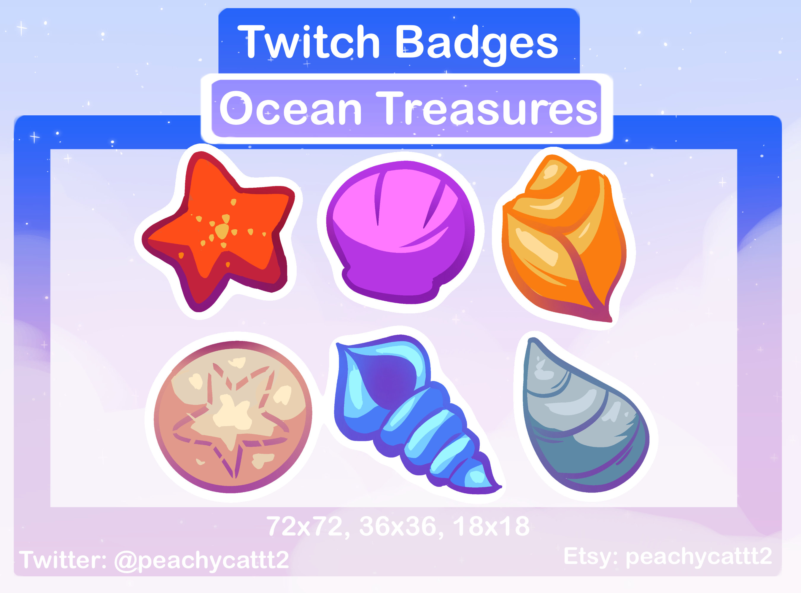 6 Seashell Beach Sub/bit Badges for Twitch, Calm Ocean, Sand Dollar ...