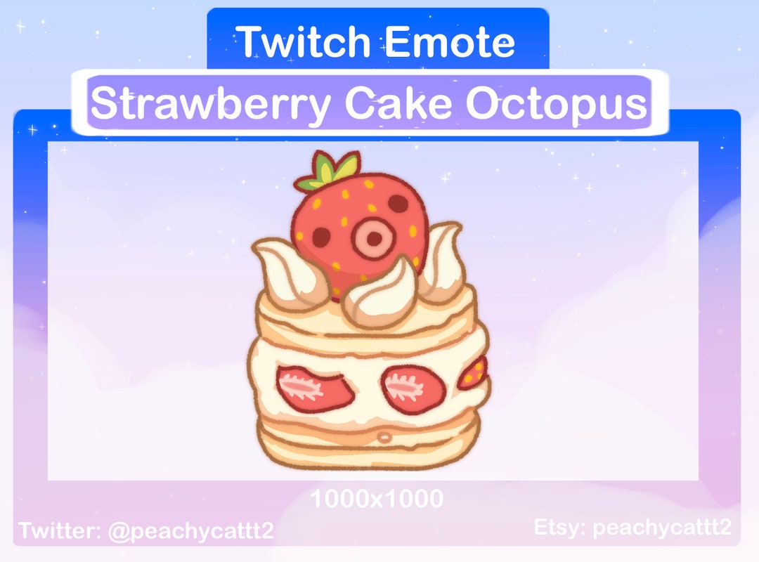 Strawberry Cake Octopus Emote for Twitch, Kawaii Cute Ocean Pastry ...