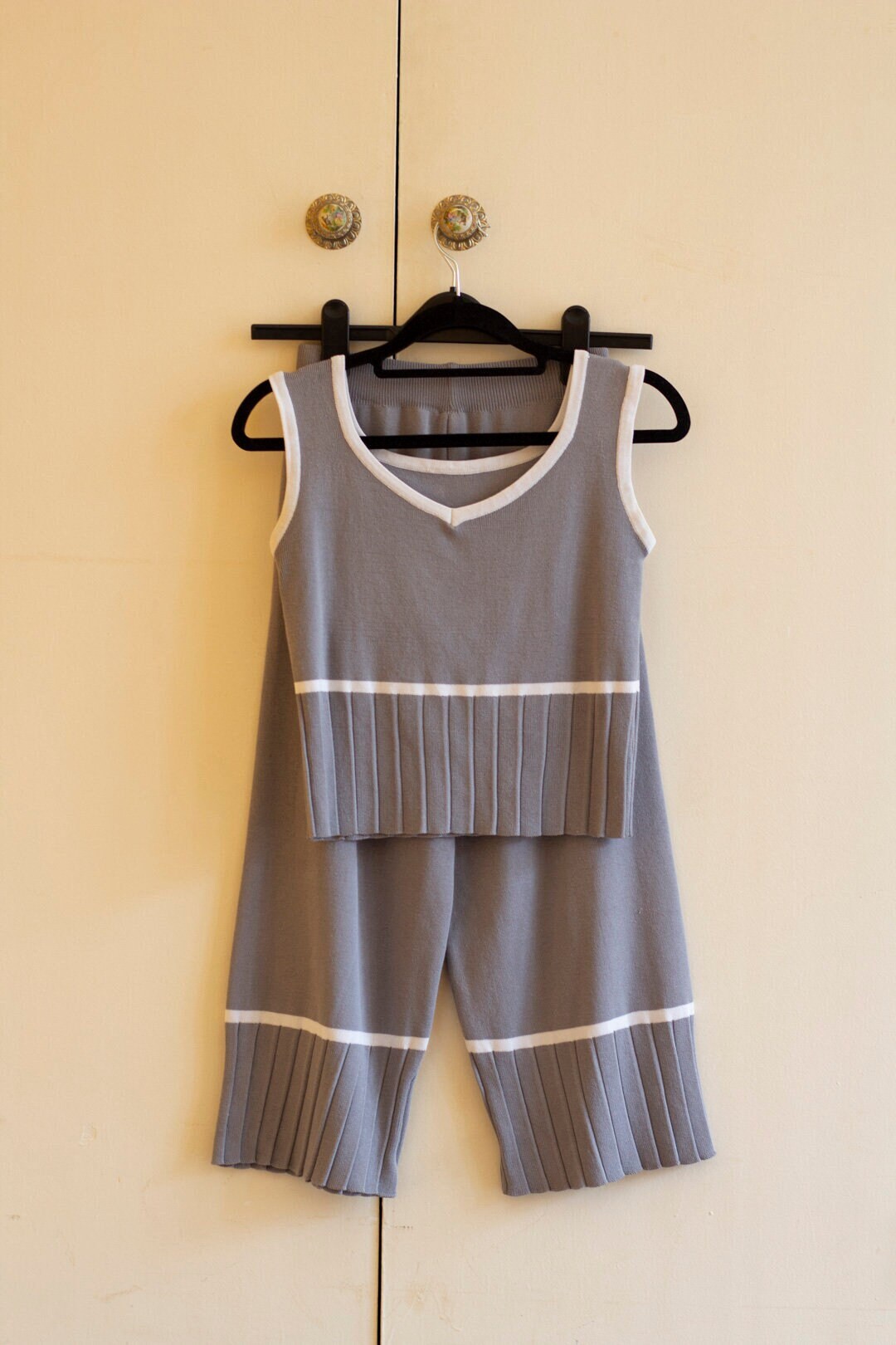 Vintage Grey & White Knit Summer Set - Etsy