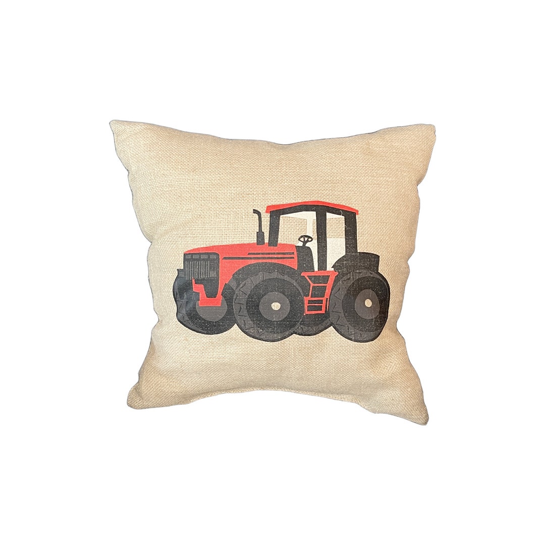 Red Tractor Square Burlap Pillow - Etsy