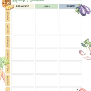 Weekly Meal Planner Printable Pdf | Colorful Veggie Design | Watercolor ...