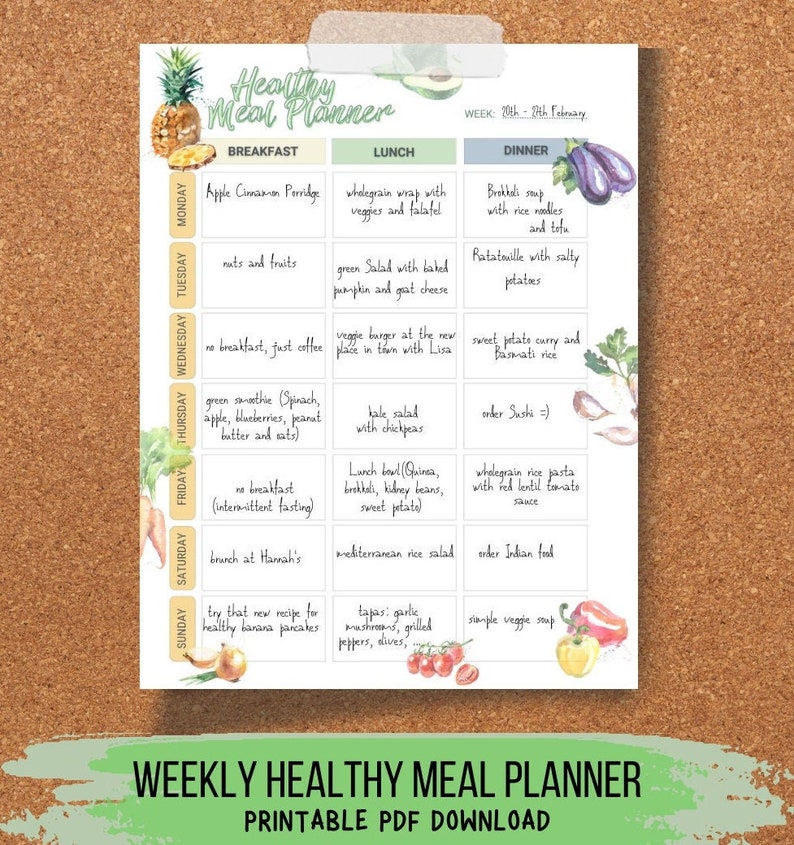 Weekly Meal Planner Printable Pdf | Colorful Veggie Design | Watercolor ...